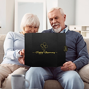 DARUNAXY Black Gold 50th Anniversary Party Decorations, Happy 50th Anniversary Alternative Signature Guest Book for Parents Cheers to 50 Years Gifts 50 Anniversary Signing Card Board Party Supplies