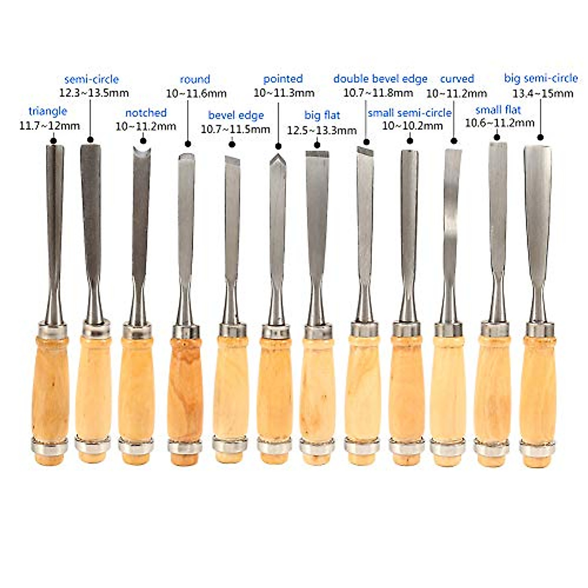 Wood Chisel Tool Set, 12pcs Woodworking Chisels Wood Carving Tools Trimming Down Wood Woodworking Lathe Gouges Tools with Roll-Up Carrying Case for Carpenter Craftsman,6mm (1/4"), 12mm (1/2")