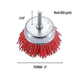 TILAX 3 Inch Abrasive Wire Cup Brush Assorted Cup Brushes 3 Pcs, Nylon Cup Brush for Drill 1/4" Arbor, Grit 80# 120# 320# Cleaning Rust, Stripping and Abrasive, for Drill Attachment