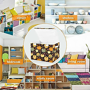 CaTaKu Pumpkins Fall Leaves Storage Bins with Lids and Handles, Fabric Large Storage Container Cube Basket with Lid Decorative Storage Boxes for Organizing Clothes