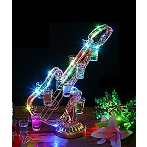 E-Greetshopping LED Champagne Wine Cup Holder,Guitar Shaped LED Lighted Bar Liquor Cocktail Shelve,Wine Glass Holder Display for Wedding Anniversary Graduation Birthday (without Cups)