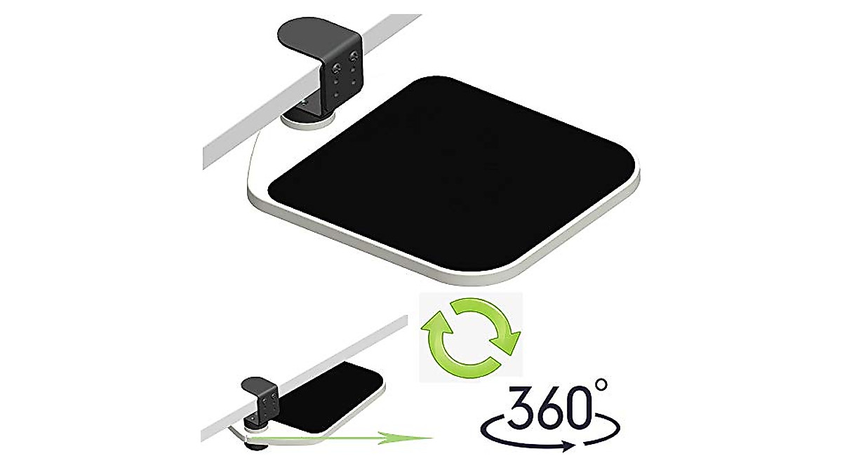 FUZADEL Under Desk Mouse Tray - Ergonomic Swivel & Space Saver