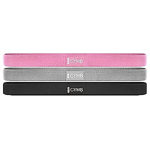 GYMB Long Resistance Band Set - Non Slip Cloth Exercise Bands to Workout Glutes, Thighs & Legs - Booty Band Training for Gym & Home Fitness, Yoga, Pilates - 3 Levels (Pink, Gray, Black)