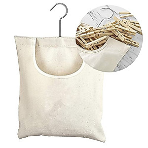 Clothespin Hanging Bag Storage Organizer, Laundry Clothes Pin Holder with Hanging Hook Large Opening Storage Bag with 360° Rotating Hook for Bathroom, Balcony (Beige, 31.75cm * 26.67cm)