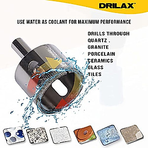 Drilax 1-1/2 Inch Diamond Hole Saw with Water Delivery System Guide Easy Drilling for Quartz, Granite, Marble, Porcelain, Ceramic, Glass Tiles - Complete Kit for Precise DIY Holes 1.5 inch