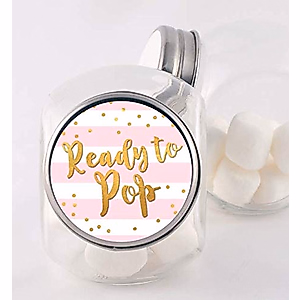 Stripe Ready to Pop Stickers, Faux Metallic Gold, 2 Inches Round - 40 Stickers, Ready to Pop Baby Stickers for Popcorn Baby Shower, Baby Shower Party Favors for Boy or Girl - (Pink)