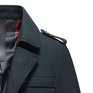 Maiyifu-GJ Men's Casual Double Breasted Trench Coat Casual Slim Windbreaker Jacket Winter Stylish Long Overcoat with Belt (Dark Blue,5X-Large)