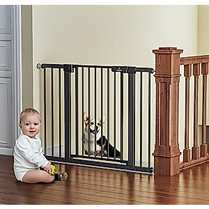 BabyBond 27-43" Easy Install Baby Gate for Stairs, Extra Wide Baby Gates for Doorway, Auto Close Safety Dog Gate, with Extenders and Pressure/Hardware Mounting Kit, Black1