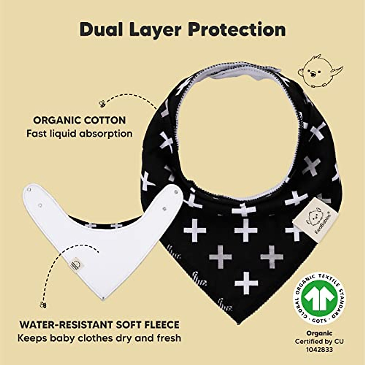10-Pack Organic Baby Bandana Bibs - Organic Cotton Bandana Bibs for Boys, Girls - Super Absorbent Bandana Drool Bibs - Teething Bibs - Baby Bibs for Infant, Toddler (MONOS)