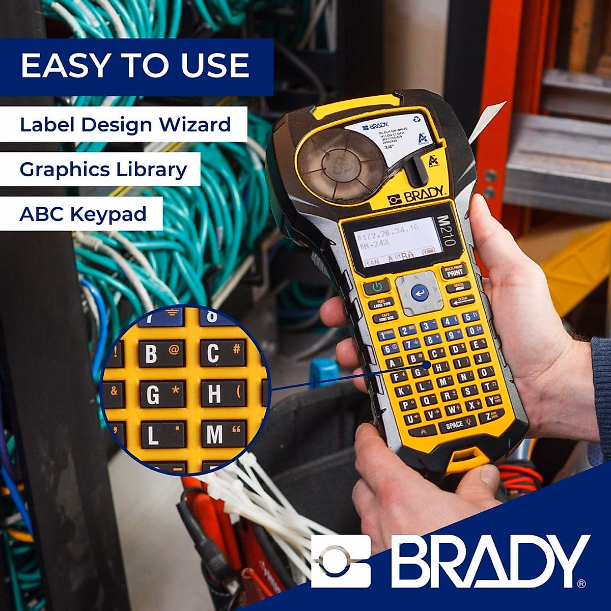 Brady M210 Portable Label Printer with Rubber Bumpers, Multi-Line Print, 6 to 40 Point Font (Replaces BMP21-PLUS Printer)