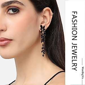 Black Rhinestone Statement Drop Dangle Earrings Dangling Sparkly Crystal Bridal Bridesmaid Wedding Earrings Long Chandelier Teardrop Earrings for Women Prom Pageant