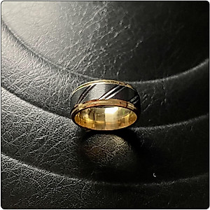 Fusamk Fashion Black Gold Stainless Steel Band Ring(Gold(12))