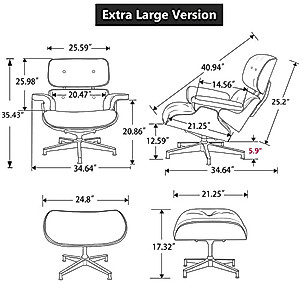 Taller Size Lounge Chair with Ottoman, Mid Century Lounge Chair with 8-Layer Solid Wood and Heavy Duty Aluminum Base for Living Room Study Lounge (Walnut and Orange)