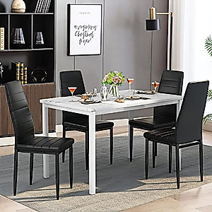 DKLGG 5 Piece Dining Table Set, Dining Table Set for 4, Kitchen Table and Chairs for 4 Breakfast Table Set for 4 Faux Marble Dining Room Table Set with PU Leather Upholstered Chairs for Small Spaces