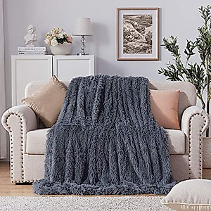 NexHome Soft Shaggy Faux Fur Blanket Throw Blanket 50" x 60", Solid Reversible Fluffy Cozy Comfy Microfiber Long Faux Fur Decorative Blankets for Sofa Couch Bed Chair Photo Props,Light Gray
