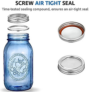 Tebery 6 Pack Vintage Blue Home Mason Jars with Airtight lids & Bands, 32Oz Wide Mouth Quart Glass Canning Jar for Fermenting, Pickling, Storage, DIY Crafts & Decor