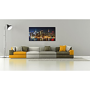 Picanova Illuminated Manhattan New York 100 x 50 cm - Premium Canvas Print - Art Print on 2 cm Wooden Stretcher Frame for Bedroom and Living Room Print on Canvas, Multi-Colour