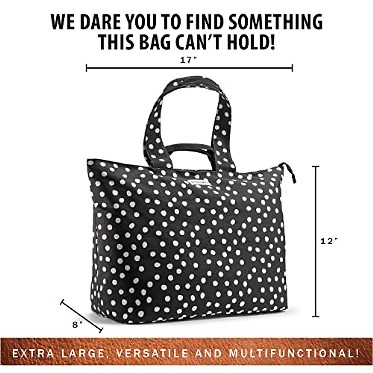 Foundry by Fit + Fresh, All The Things Tote Bag, Luggage, Travel Duffle Bag, Weekender Bags for women, and Beach Bag, B&W Dot extra large