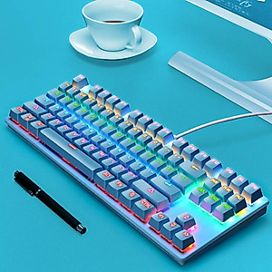 ZHANGLI 87 Keys Mechanical Keyboard, Colorful Backlit SUB Wired Gaming Keyboard for PC Typing, Typists, Gamers