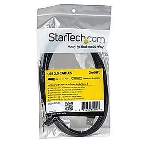 StarTech.com 2m Cord - A to Down Angle Micro B - Down Angled Micro USB Cable - 1x USB A (M), 1x USB Micro B (M) - Black (USBAUB2MD), 2m / 6 Feet