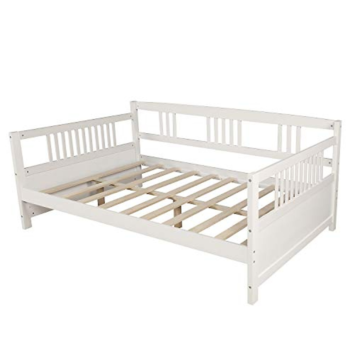 Merax Classic Wood Day Bed Frame Multifunctional Platform Bed Sofa Mattress Foundation with Headboard, Easy Assembly White