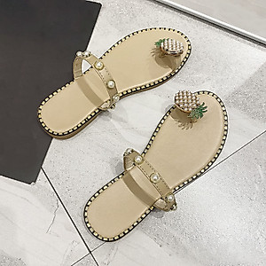 oiangi Womens Sandals 2023 Summer Fashion Fruit Pineapple Shape Flip Flops Cute Toe Ring Clip Toe Slides Boho Ladies Beach Shoes Sandalias para Mujer