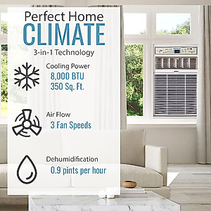 Keystone 8,000 BTU Slider Casement Window-Wall Air Conditioner and Dehumidifier with 4-Way Air Direction Control, Window AC Unit for Small-Medium Sized Rooms up to 350 Sq. Ft.