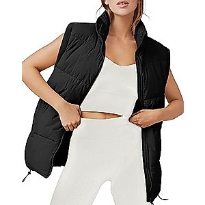 AUTOMET Puffer Vest Women Sleeveless Winter Zip Up Outerwear Warm Puffer Lightweight Stand-up Collar Down with Pocket Fall Outfits 2023
