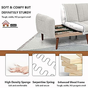 NOBLEMOOD Sectional Sofa Bed, Convertible L-Shaped Couch, Modern 3 Seat Linen Fabric Couch Sofa with Ottoman 3 Pillows Adjustable Backrest for Apartment Living Room (Linen Off Whie)