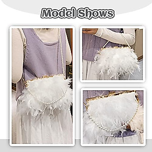 Emprier Feather Pearl Clutch Purses For Women Pearl Chain Shoulder Bag Wedding Party Evening Dress Bag