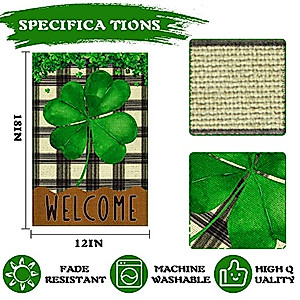 Spring Garden Flag Small Holiday Welcome Garden Flags for Outside, Garden Flags 12x18 Double Sided Burlap Lucky Green Four Leaf Clover Yard Flag Decorations Outdoor