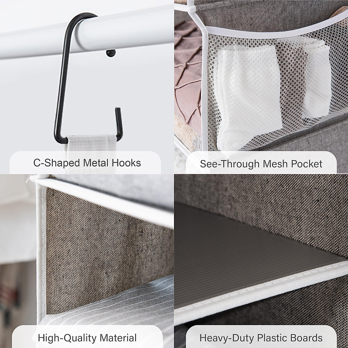 StorageWorks 5-Shelf Jumbo Hanging Storage Closet, Hanging Organizer for Closet Rod, Hanging Cloth Organizer Storage, Canvas, Gray, 13" D x 15" W x 47 ¾" H