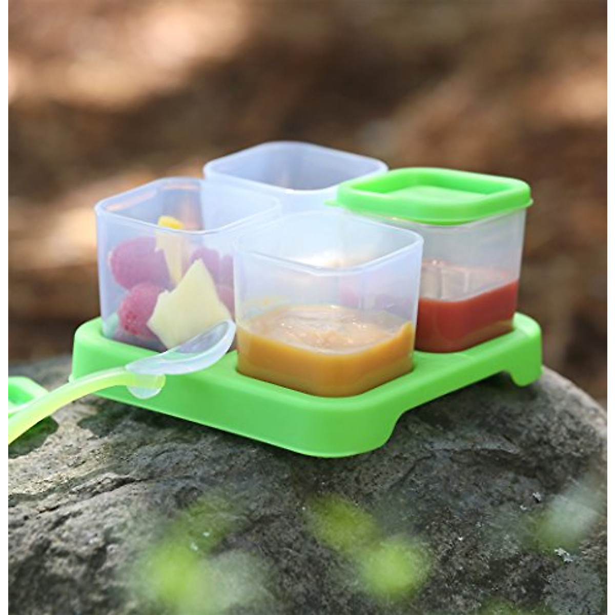 green sprouts Fresh Baby Food Unbreakable Cubes (4oz/4pk) | Store, carry, & serve homemade baby food | Lid provides leak-proof seal, Made from safer plastic, Embossed with measurements