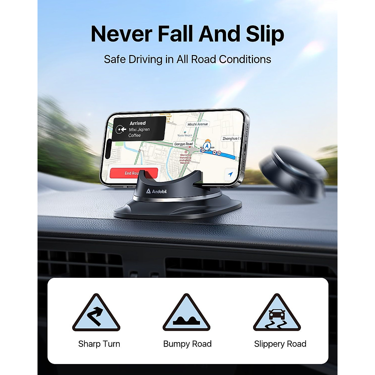 andobil Newest Car Phone Holder Mount, Stable & Silicone Phone Mount for Car, 360° Rotatable Dashboard Cell Phone Holder, Car Phone Stand Compatible with iPhone 15 Pro Max/14/13/12, Samsung S24/23/22