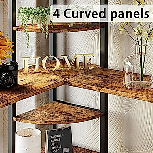 IRONCK Industrial Bookcases and Bookshelves, 5-Tiers Corner Bookcase with Curved Panels, L Shaped Shelf with Metal Frame for Open Storage for Living Room Home Office