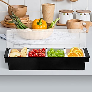 BEYLANG Ice Chilled Serving Tray Condiment Pots 4 Compartment Condiment Server Caddy (4 Compartments)