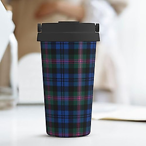 WANGXUEE Blue and Green Scottish Tartan Print 500ml Stainless Steel Travel Tumbler Double Wall Vacuum Insulated Coffee Mug