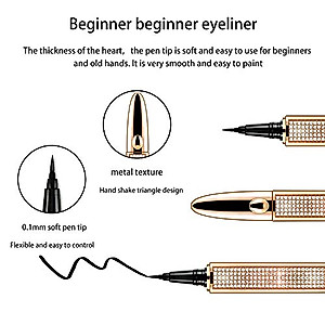 NewBang 3 Pcs Liquid Eyeliner Pen, Upgraded Self-adhesive Long-Lasting Waterproof Eyelash Glue Pen, No Magnetic, Black, Black, Clear