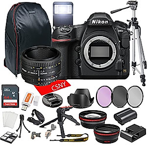 Nikon D850 DSLR Camera with 50mm F/1.8D Prime Lens + 64GB Memory + Back Pack Case + Tripod, Lenses, Filters, & More (28pc Bundle)