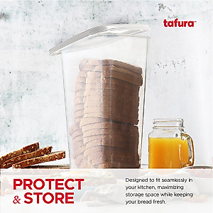 Tafura Bread Container | Bread Storage Container | Plastic Bread Box | Bread Loaf Keeper with White Lid | Bread Saver Dispenser, BPA Free