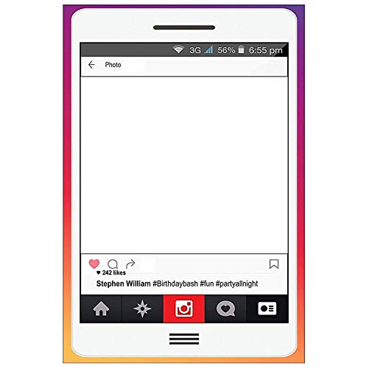 Customize Cell Phone Social Media Frame Photo Booth Prop - sizes 36x24, 48x32; Personalized Party Social Banner Home Decorations, Handmade Party Supply Photo Booth Frame