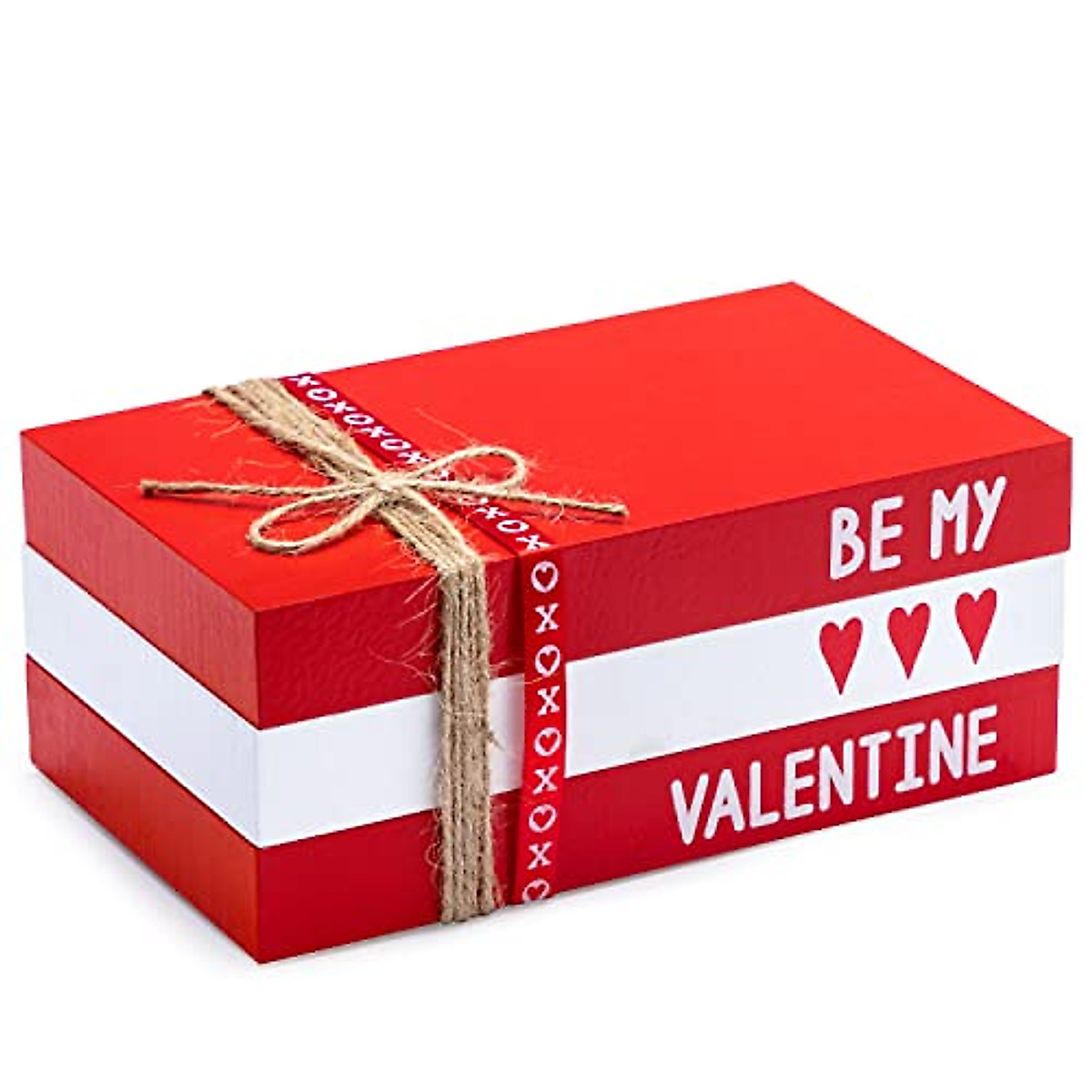 JOYIN Valentine's Day Wooden Decorative Books Including Rope Ribbon, Set of 3 Sweet Home Stacked Books Decorative Wooden Books for Girlfriend Wife Party Wedding, Shelf,Coffee Table,Mantel or Tray