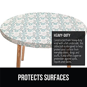 Gorilla Grip Vinyl Round Tablecloth, Fitted Elastic Edge Cover, Fade and Stain Resistant Table Cloths, Spill Proof Linen Covers for Indoor Dining, Outdoor Picnic Parties, Camping, 44" Turquoise Spiral