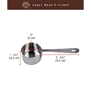 Honey Bear Kitchen 1/4 Cup 60 ml Leave-in Measuring Scoop Cups v2, Polished Stainless Steel (Set of 2)