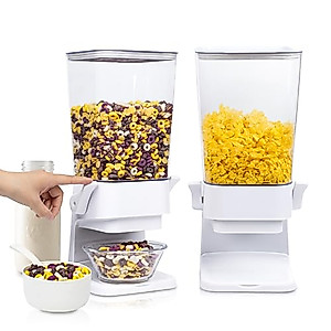 POWERLIX 2pc Cereal Dispenser Countertop (5.5 L), Cereal Storage Container, Organization Container for Kitchen, Food Dispenser for Rice, Pasta, Grains, Nuts, Candies, Oatmeal, Snacks (White)