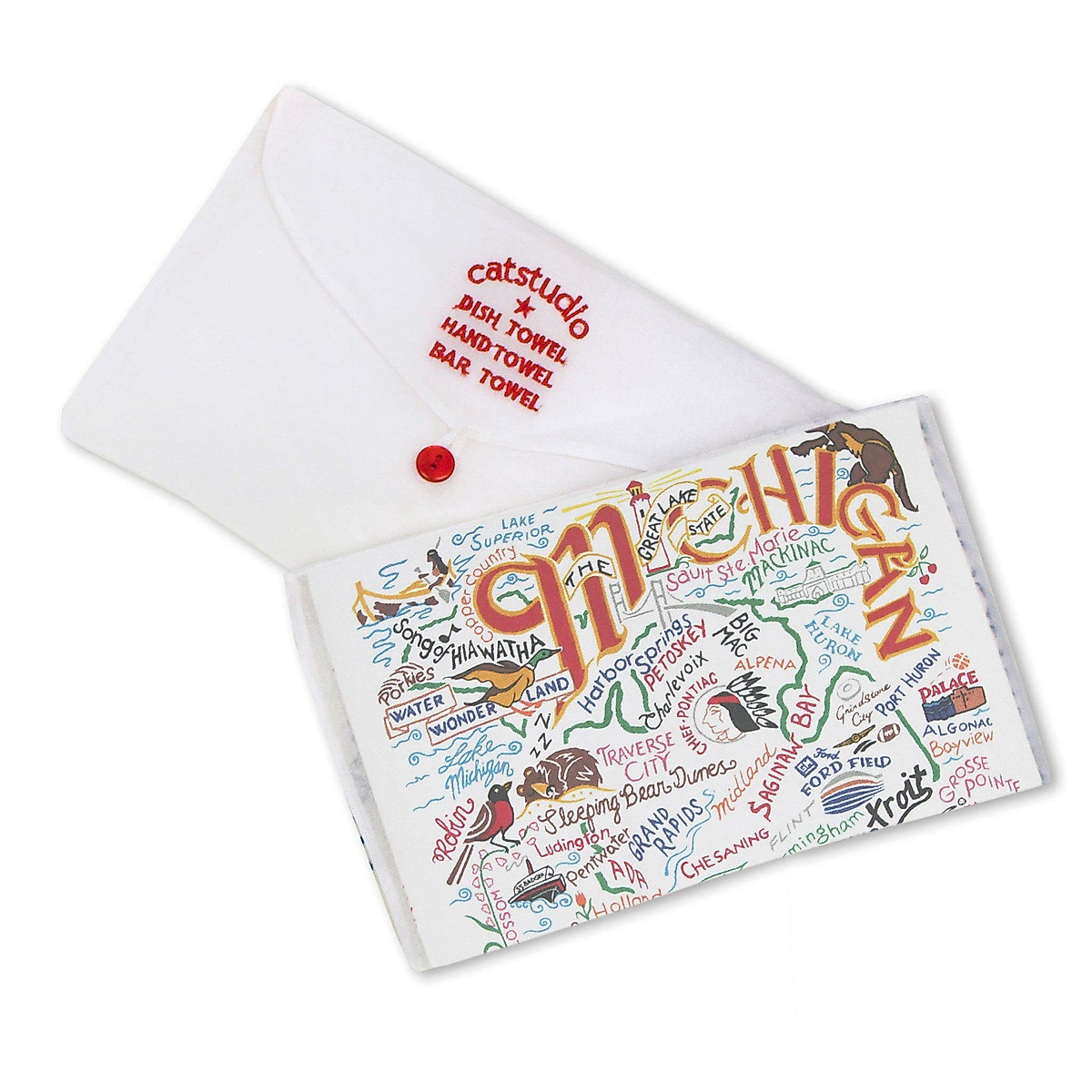 Catstudio Michigan Dish Towel - U.S. State Souvenir Kitchen and Hand Towel with Original Artwork - Perfect Tea Towel for Michigan Lovers, Travel Souvenir