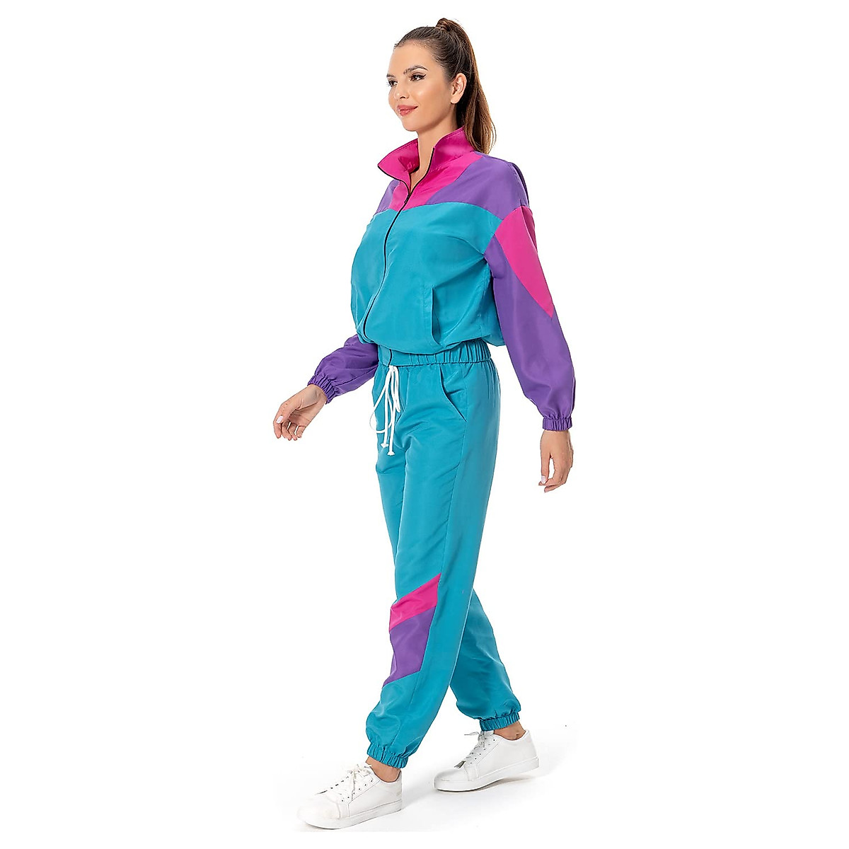 MASSWO Women 80s Sportswear Set 2 Piece Outfits Casual Sweatsuits Retro Vintage Purple Tracksuit