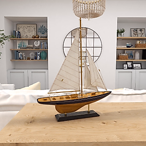 Deco 79 Wood Sail Boat Sculpture with Lifelike Rigging, 17" x 4" x 21", Beige
