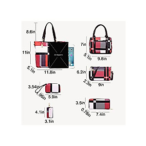 GJGJTER Women Synthetic PU Leather Tote Satchel Crossbody One-shoulder Portable Messenger Bag 6pcs Set Top-Handle Handbags-Black