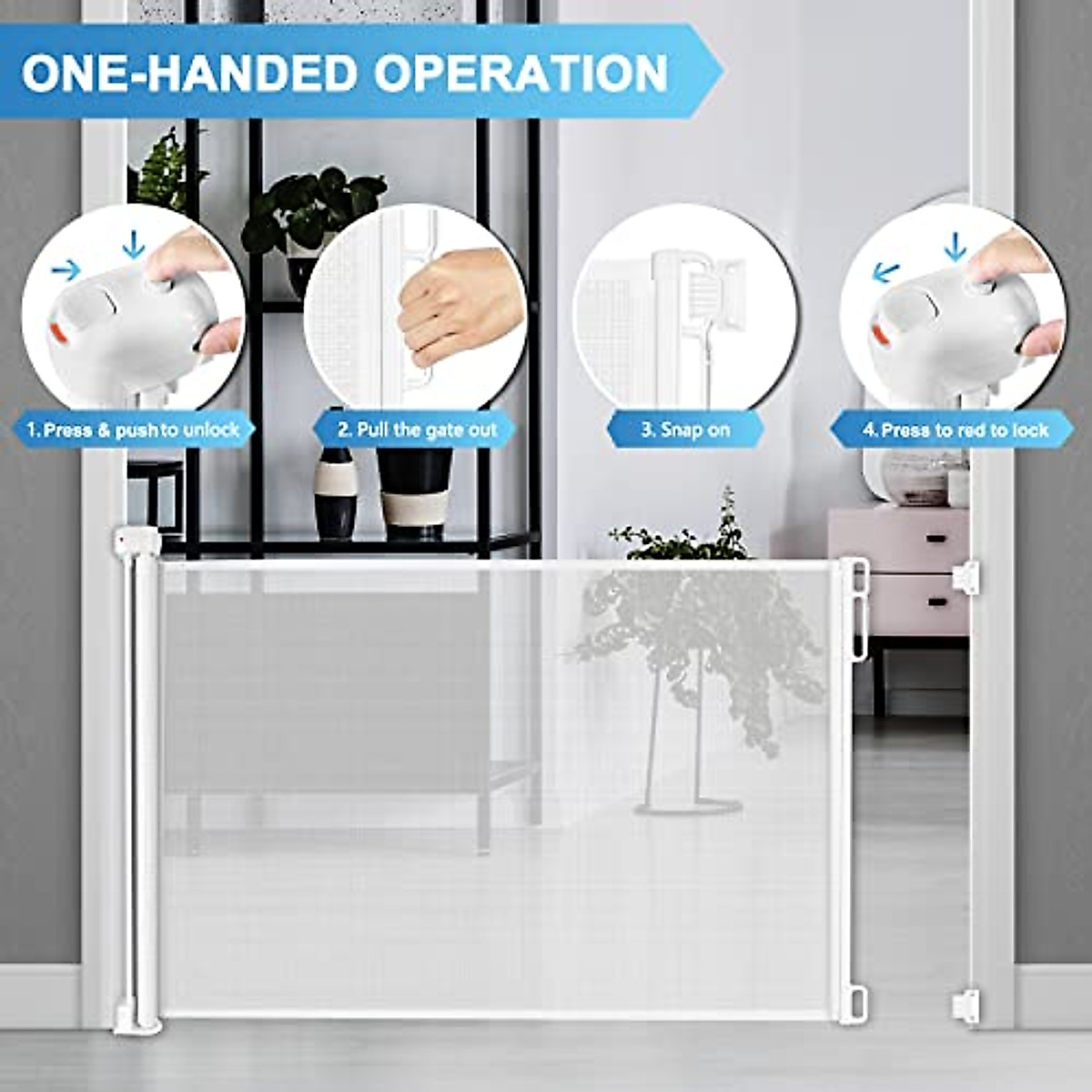 Retractable Baby Gate Extra Wide 35" Tall, Extends to 70" Wide Mesh Pet Gates for Kids or Pets with 2 Sets of Mounting Hardware Indoor Outdoor Wide Baby Gate Dog Gates for Doorways, Stairs (35" x 70")